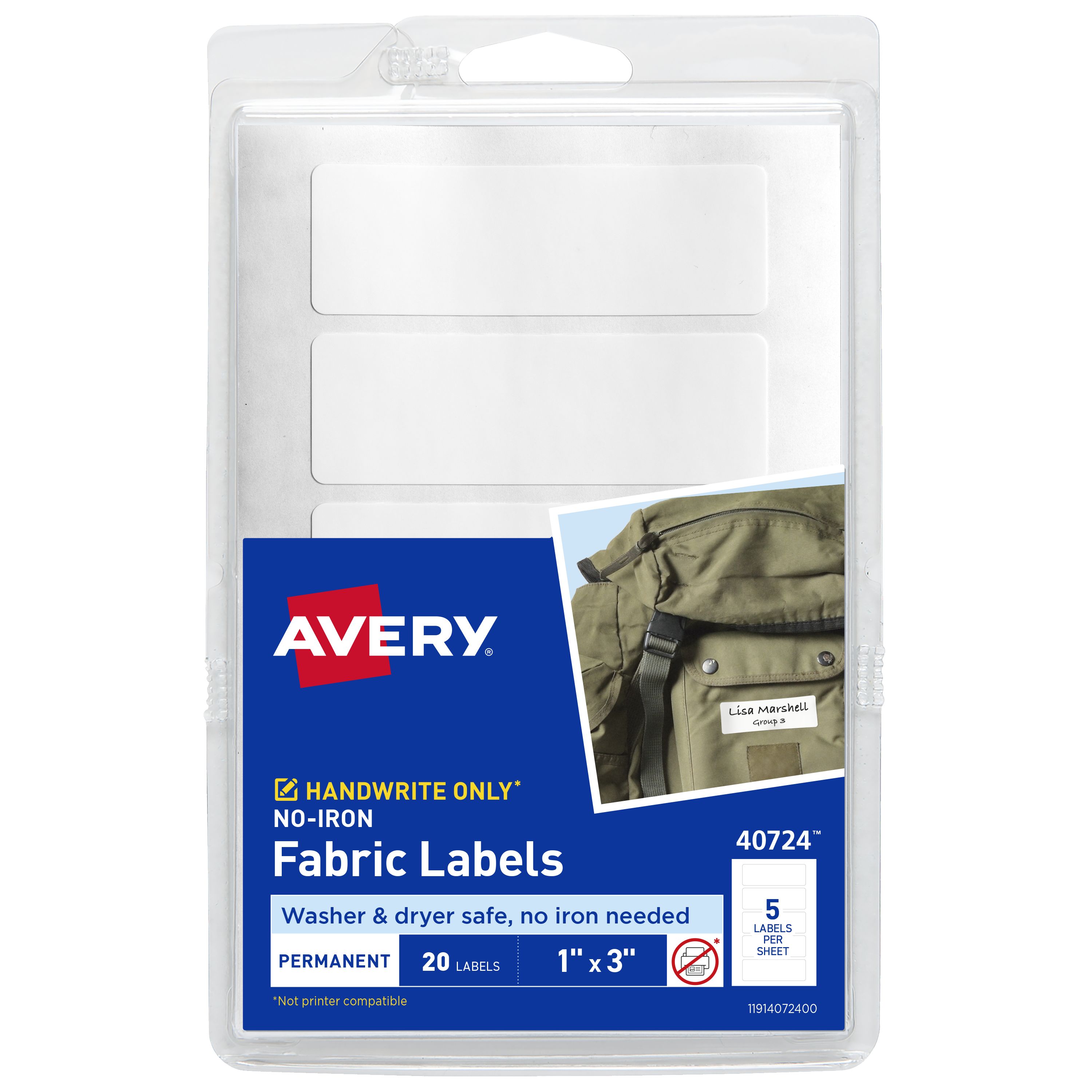 No-Iron Fabric Labels, 1" x 3", 20 Total 40724 | Avery | Avery